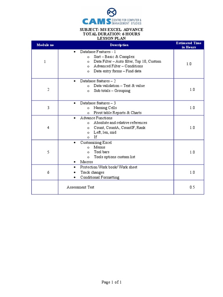 Advanced MS Excel Course Overview | PDF