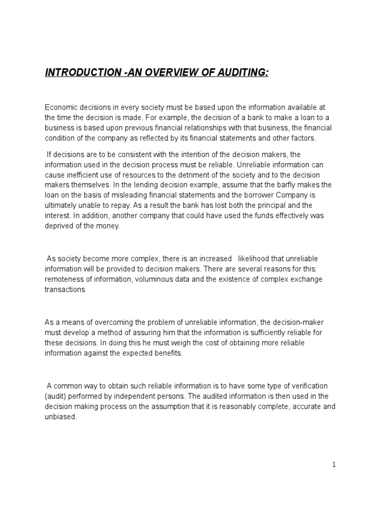 Introduction - An Overview of Auditing | PDF | Financial Audit | Audit