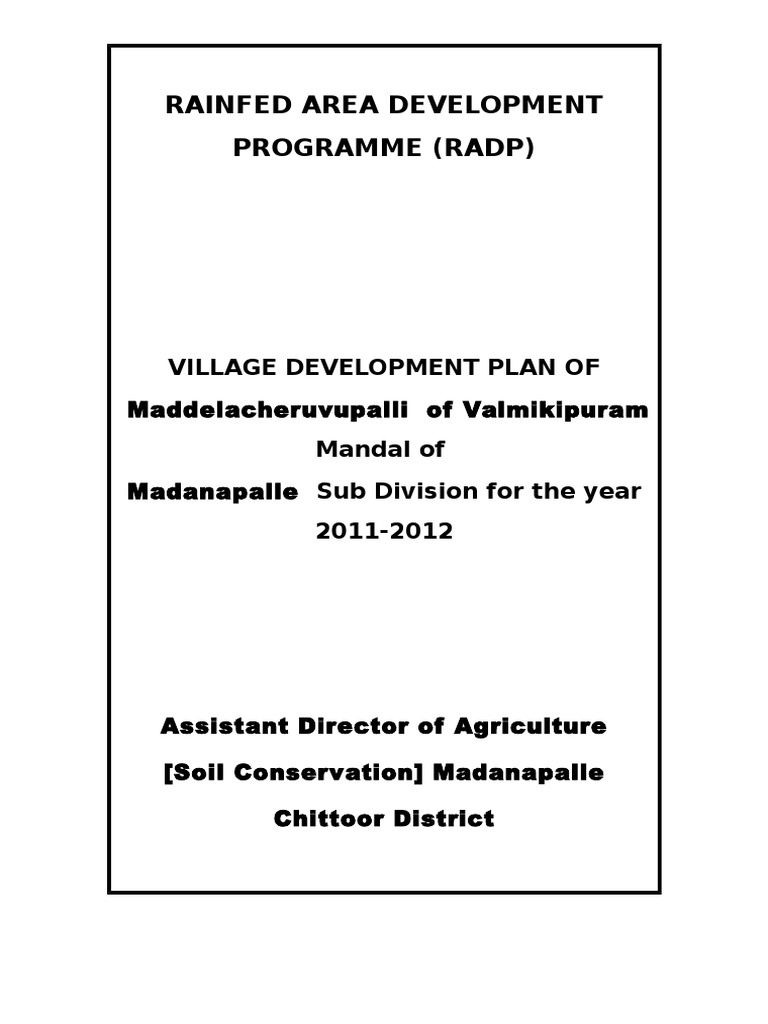 Rainfed Area Development Programme (Radp) : Village Development Plan of ...