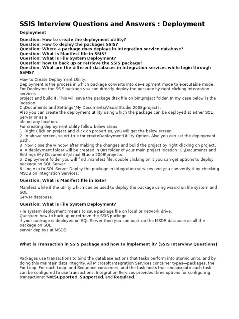 SSIS Interview Questions and Answers: Deployment | PDF | Database ...