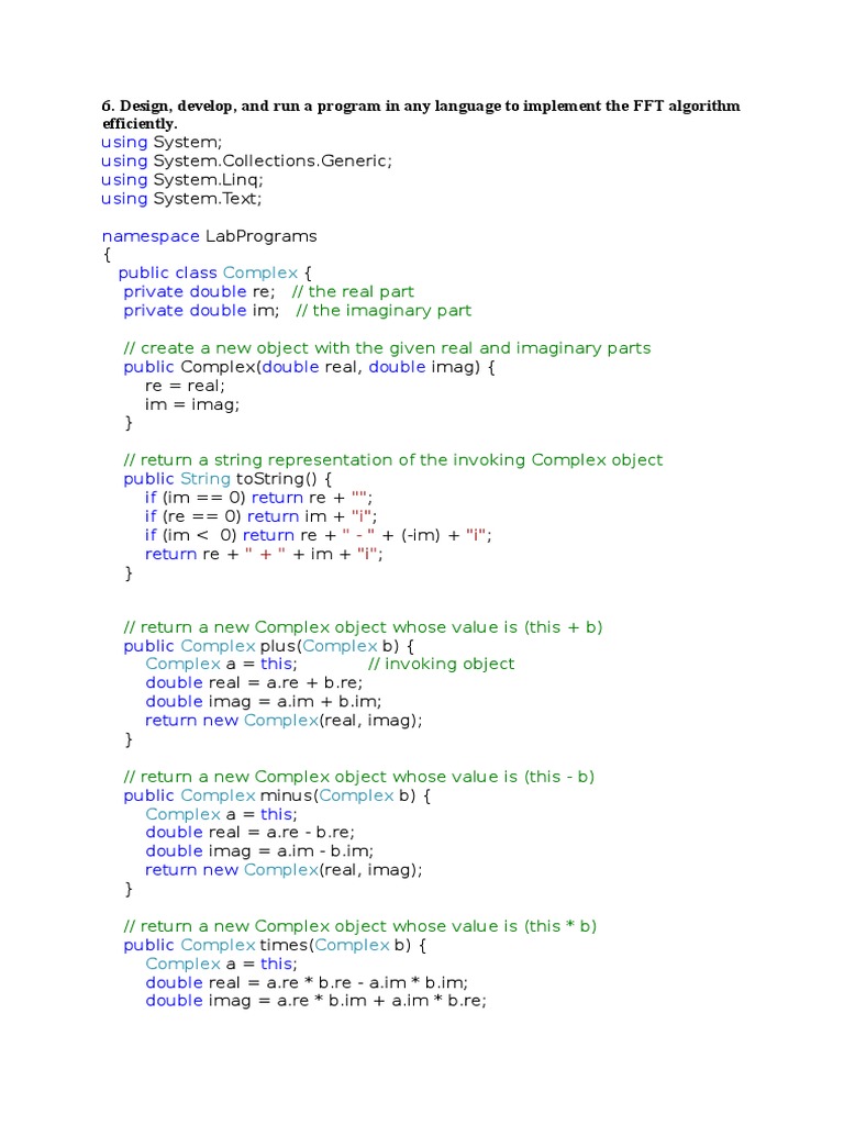 FFT Algorithm Implementation in C# | PDF | Sine | Trigonometric Functions