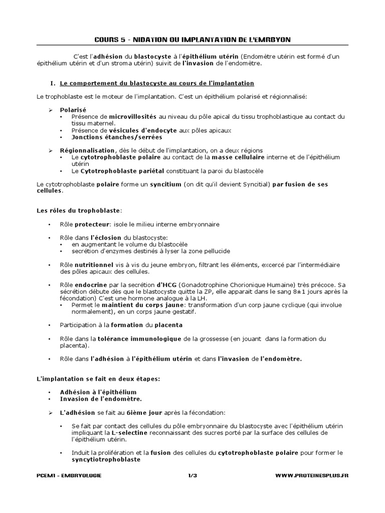 Embryologie 5 - La Nidation | PDF | Cycle menstruel | Épithélium