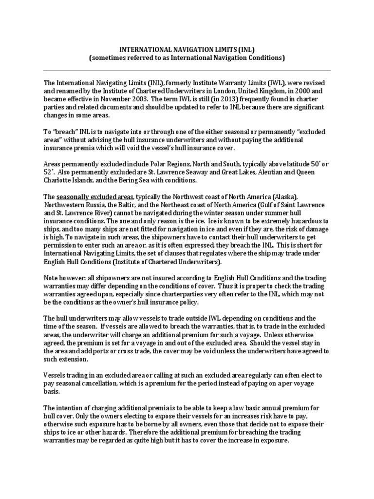 International Navigation Limits (Inl) - Warranties | PDF | Ships ...