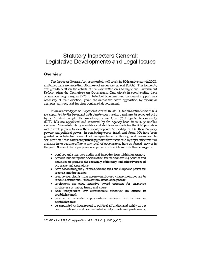 Inspectors General Legislative Developments | PDF | Congressional ...