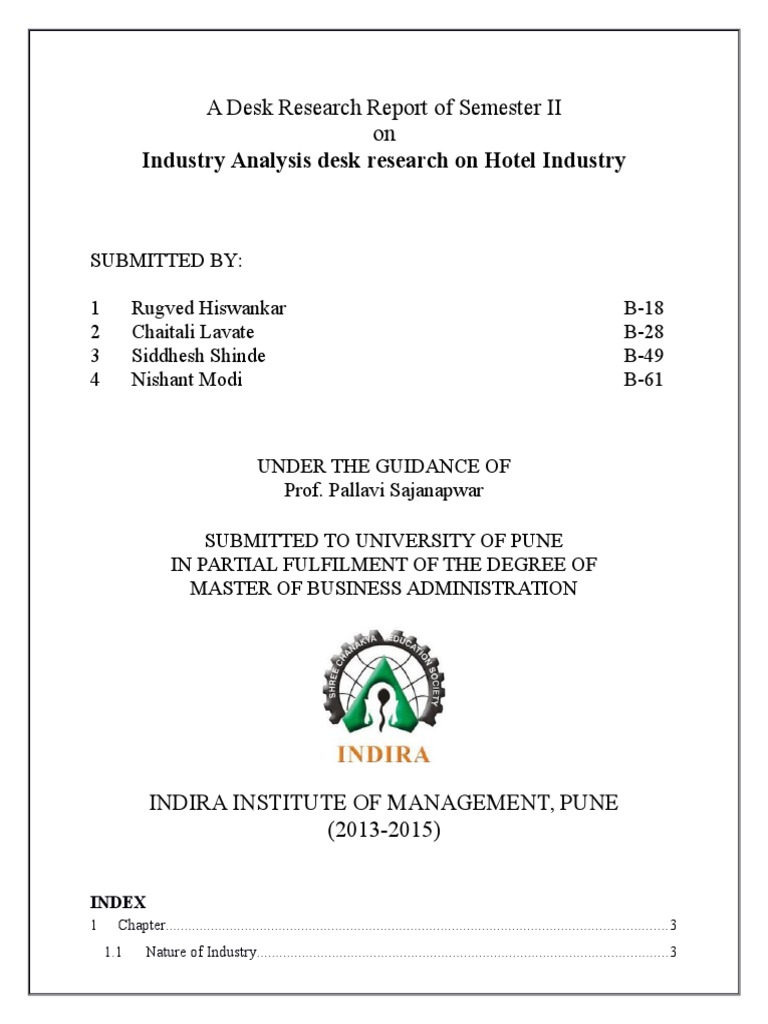 Final Report on Hotel Industry | Tourism | Hotel
