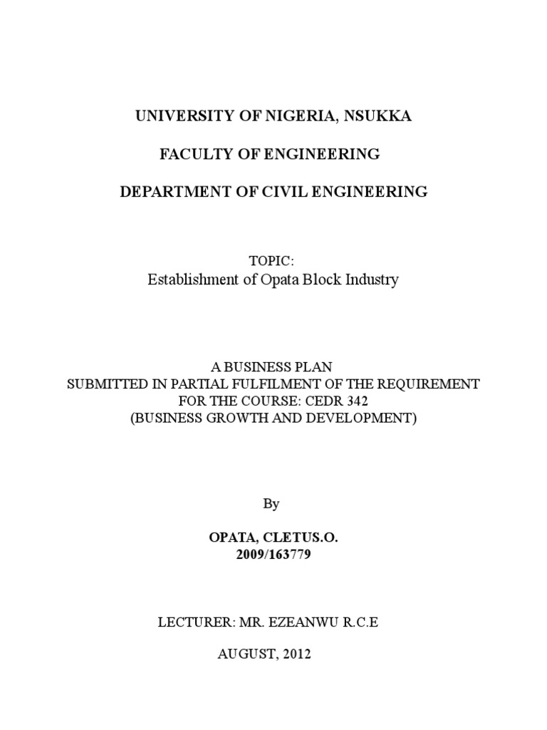 Business Plan On Establishment of A Block Industry | PDF | Economies ...