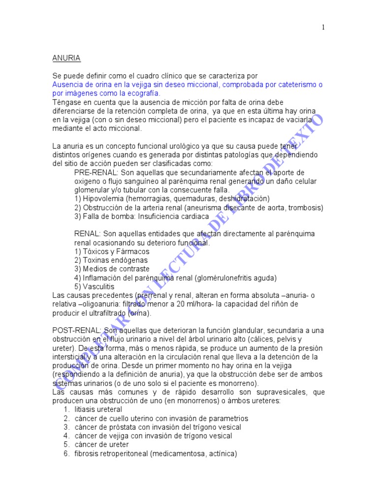 Anuria | PDF | Riñón | Sistema urinario