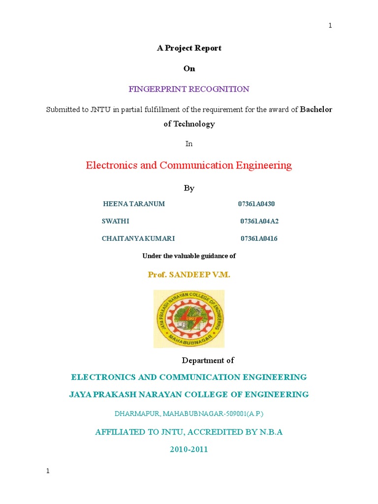 Electronics and Communication Engineering: Fingerprint Recognition ...
