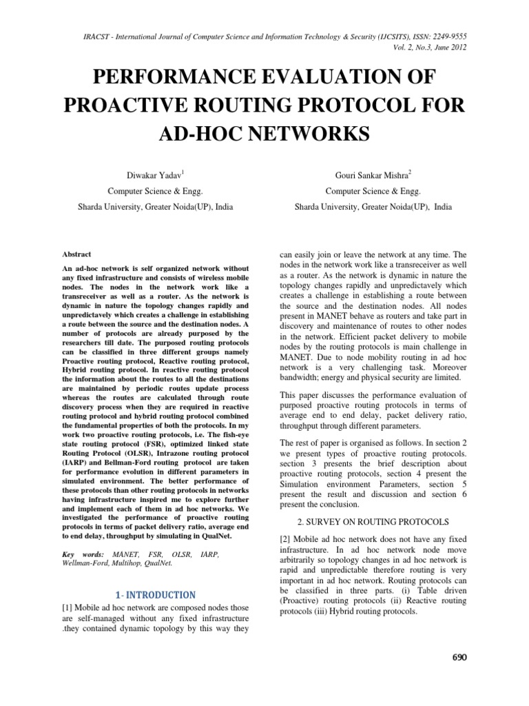 Performance Evaluation Of Proactive Routing Protocol For Ad Hoc Networks Pdf Routing