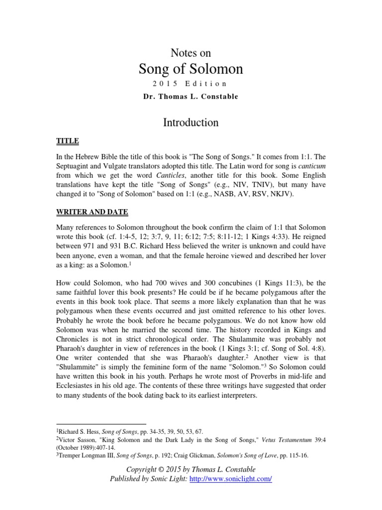 Song of Solomon: Notes On | Download Free PDF | Song Of Songs | Bible