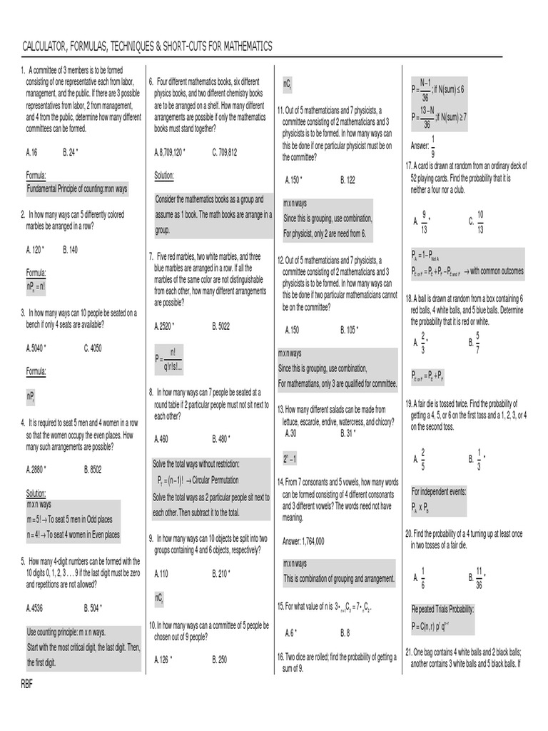 Calculator, Formulas, Techniques & Short-Cuts For Mathematics | PDF ...
