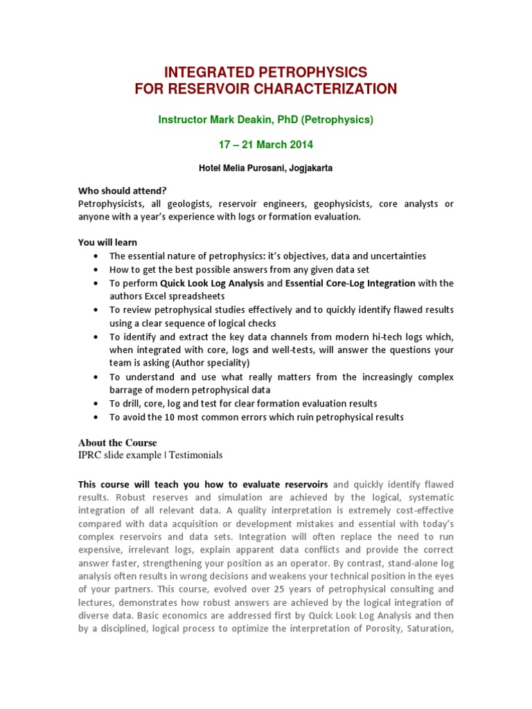 Integrated Petrophysics For Reservoir Characterization | PDF | Nature