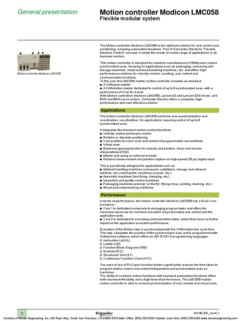 Motion Controller Modicon LMC058 | PDF | Embedded System | Machines
