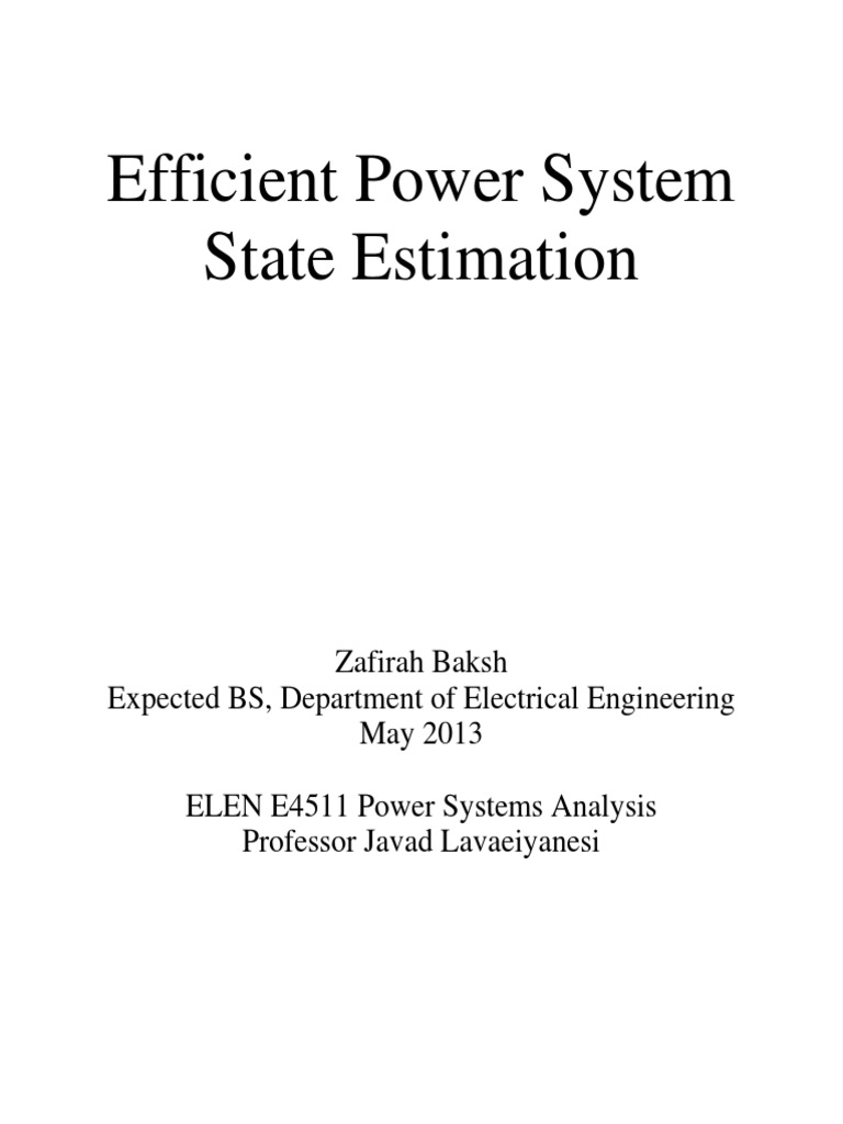 Efficient Power System State Estimation Pdf Errors And Residuals Ordinary Least Squares