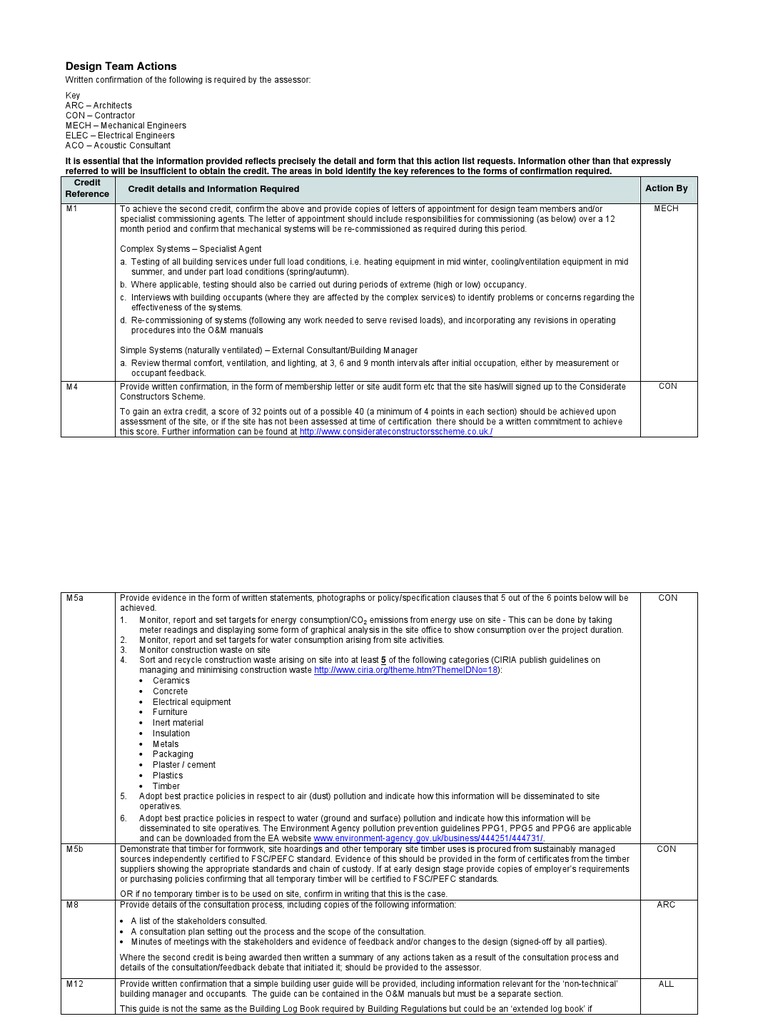 Updated BREEAM Action List 24-3-08 | PDF | Recycling | Lighting