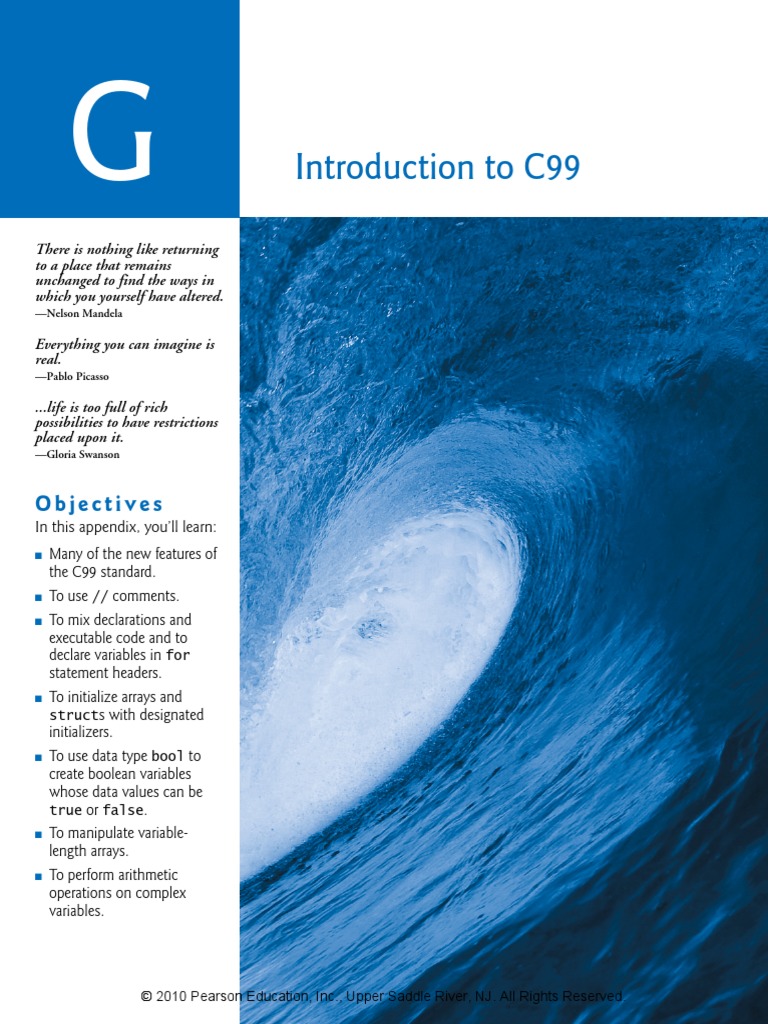 Appendix G - Introduction To C99 | PDF | C (Programming Language) | Boolean Data Type