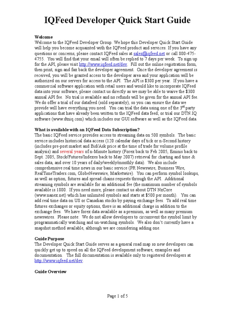 Iqfeed Developer Quick Start Guide Welcome Pdf Internet Forum