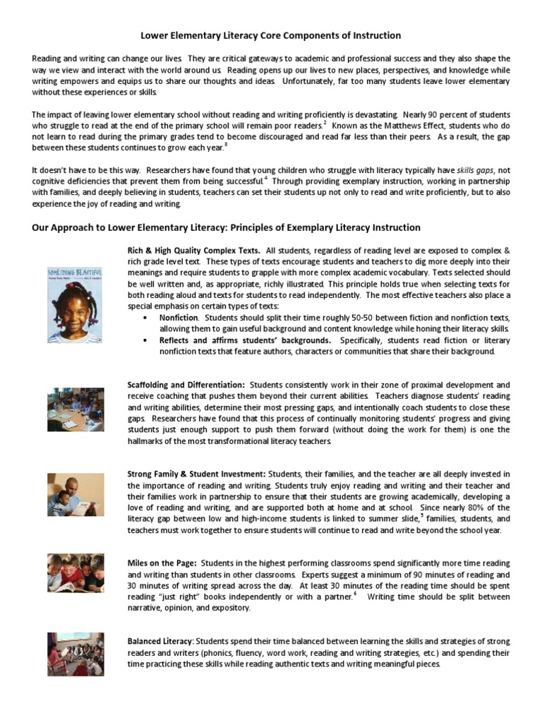 Lower Elementary Literacy - Core Components of Instruction | PDF ...