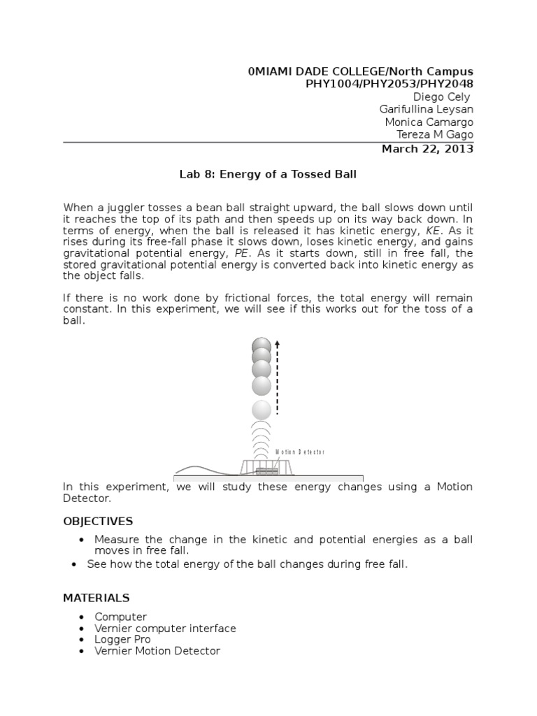 PHY1004L. - Lab 8 - Energy of A Tossed Ball | PDF | Kinetic Energy ...