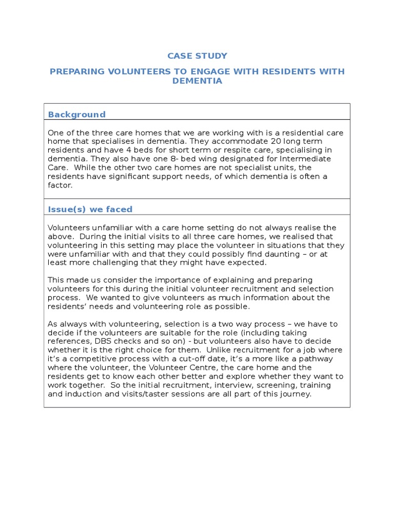 Case Study - Preparing Volunteers To Engage With Residents With ...