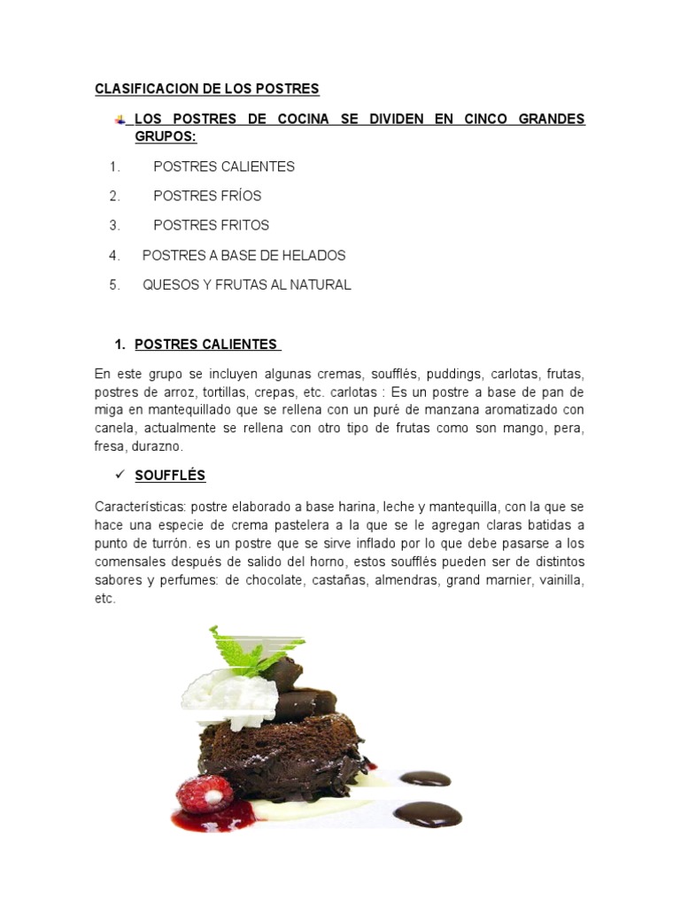 Clasificacion De Los Postres Los Postres De Cocina Se Dividen En Cinco ...