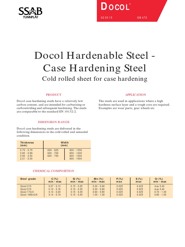 Docol Case Hardening Steel | PDF | Welding | Construction