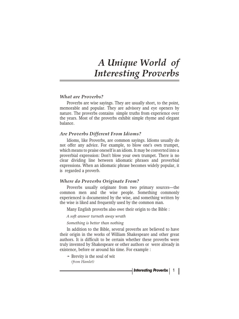 A Unique World of Interesting Proverbs | Download Free PDF | Idiom ...
