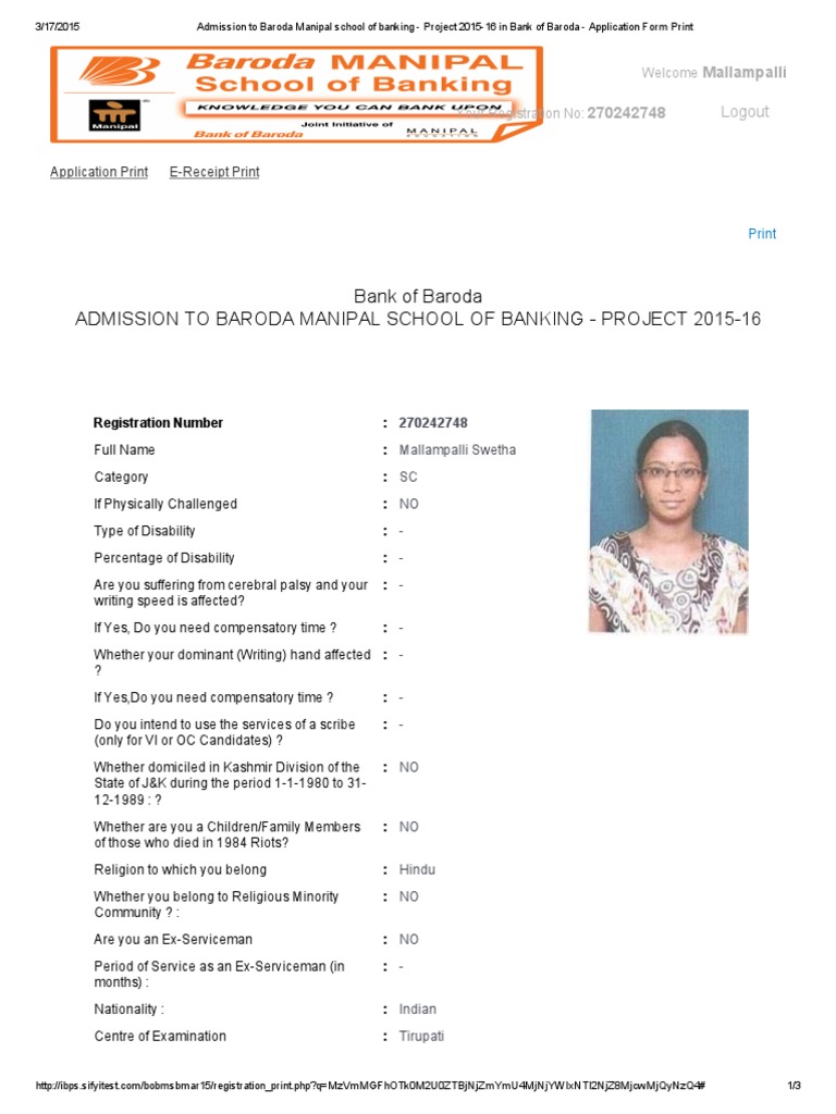 Admission To Baroda Manipal School of Banking - Project 2015-16 in Bank ...
