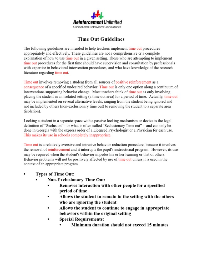 Time Out Guidelines | PDF | Reinforcement | Classroom Management
