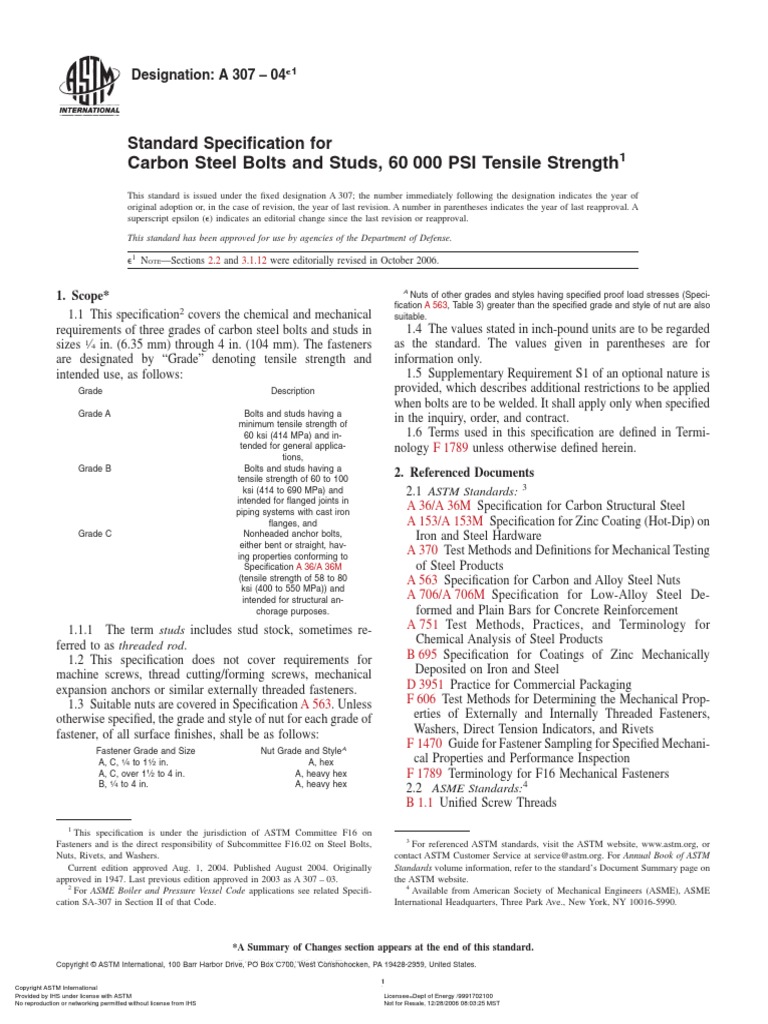 Astm A307 | PDF | Screw | Metalworking