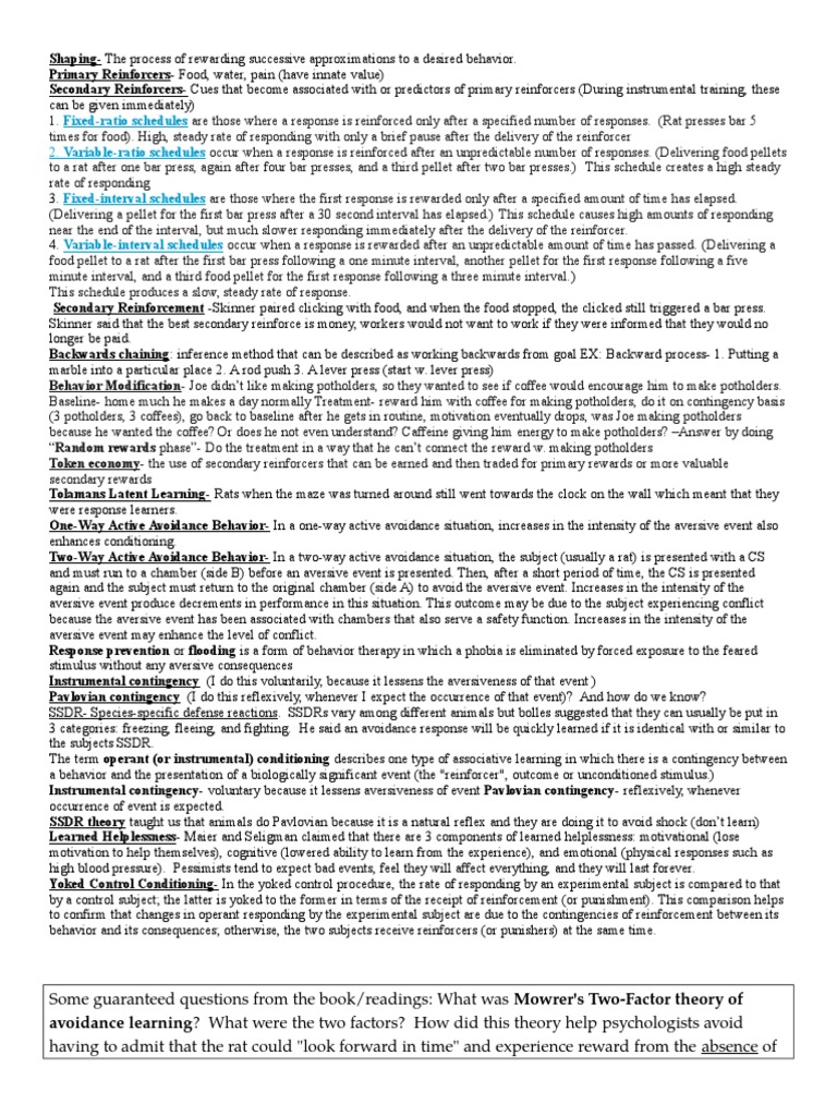 Cheat Sheet 3 | PDF | Reinforcement | Classical Conditioning