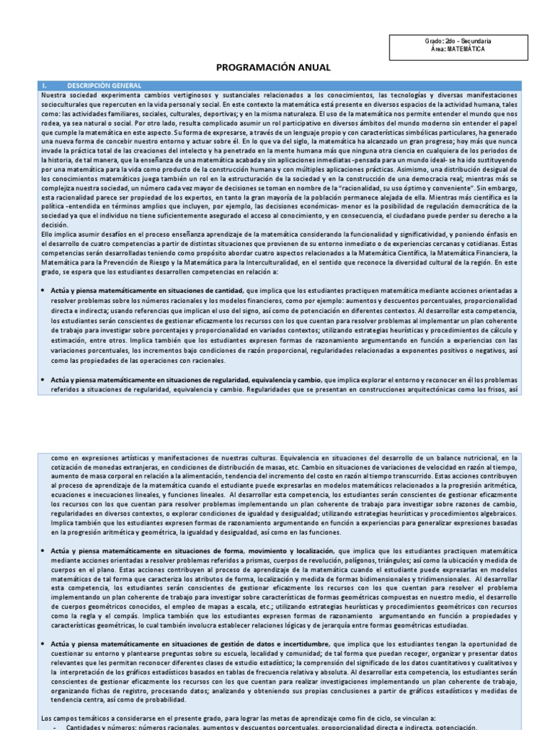 Mat2 Programacion Anual | PDF | Enseñanza de matemática | Estadísticas