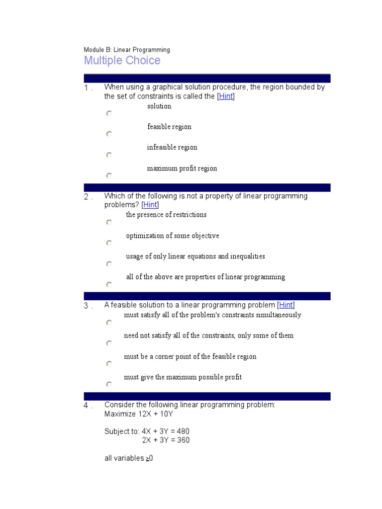 LPP MCQ 1 | PDF | Linear Programming | Mathematical Optimization