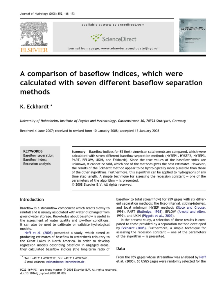 Eckhardt 2008 A Comparison of Baseflow Indices, Which Were Calculated With Seven Different ...