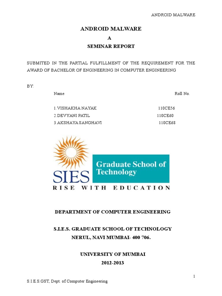 ANDROID MALWARE - Report | PDF | Malware | Android (Operating System)