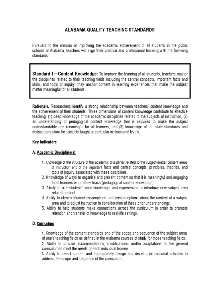 Alabama Quality Teaching Standards | PDF | Educational Assessment ...