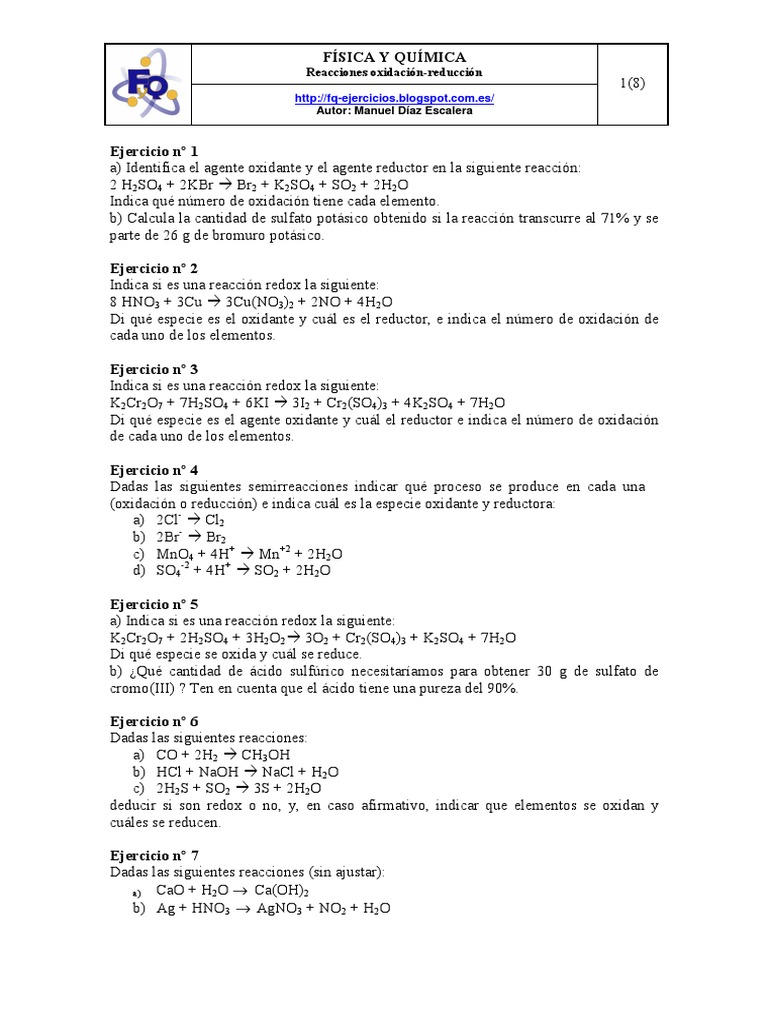 Electroquimica Redox Problemas 3 | PDF | Redox | Ácido clorhídrico
