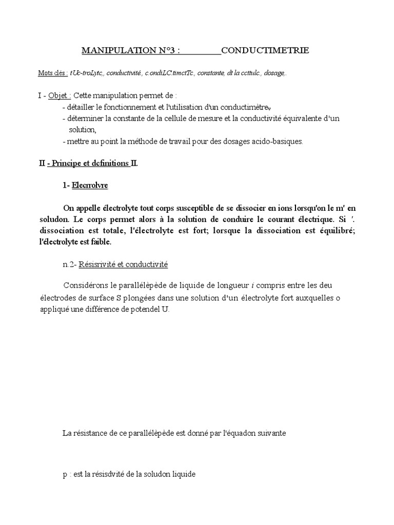 Conductimetrie - TP | PDF | Dissociation (chimie) | Électrolyte