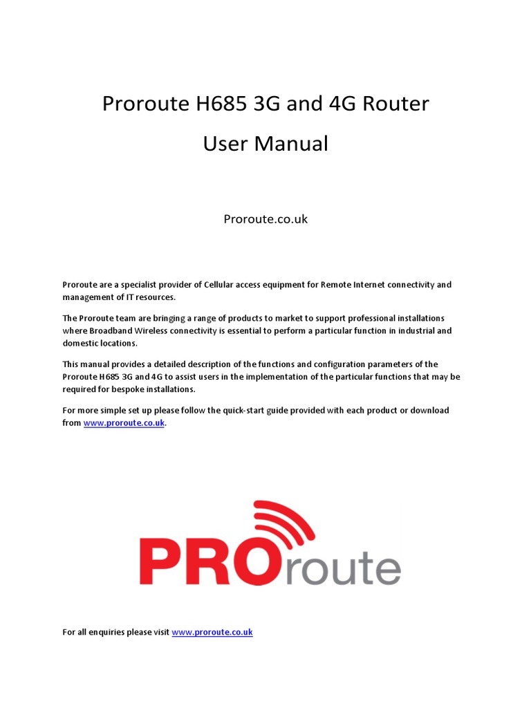 Proroute H685 3G and 4G Router User Guide PDF | PDF | Ip Address ...