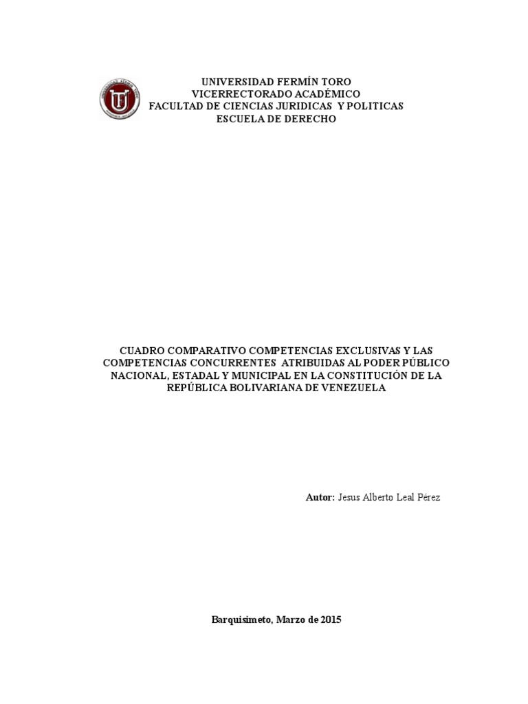 Cuadro Comparativo Competencias Exclusivas y Las Competencias ...