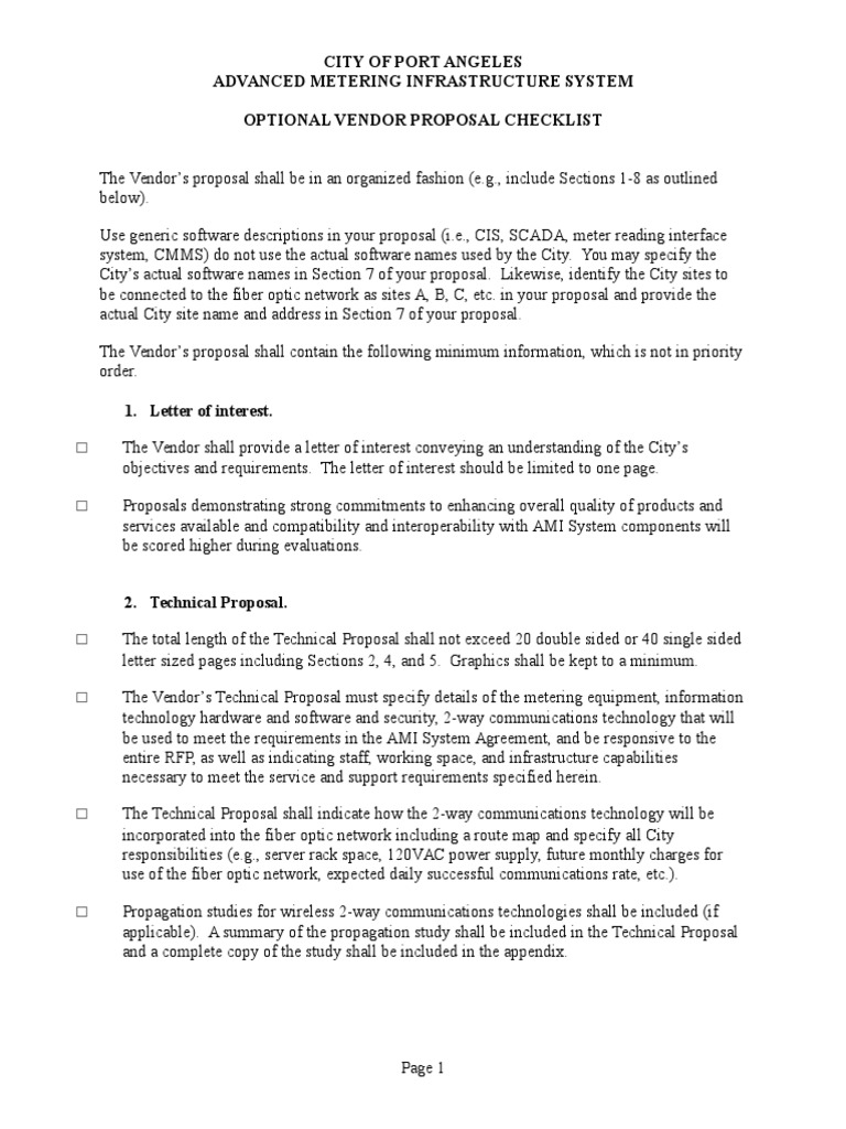 AMI System Proposal Checklist | PDF | Request For Proposal | Computer ...