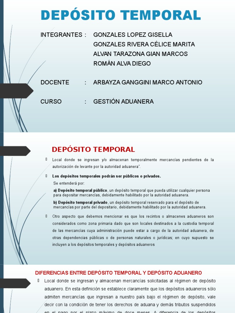 Depósito Temporal en Gestión Aduanera | PDF | aduana | Transporte