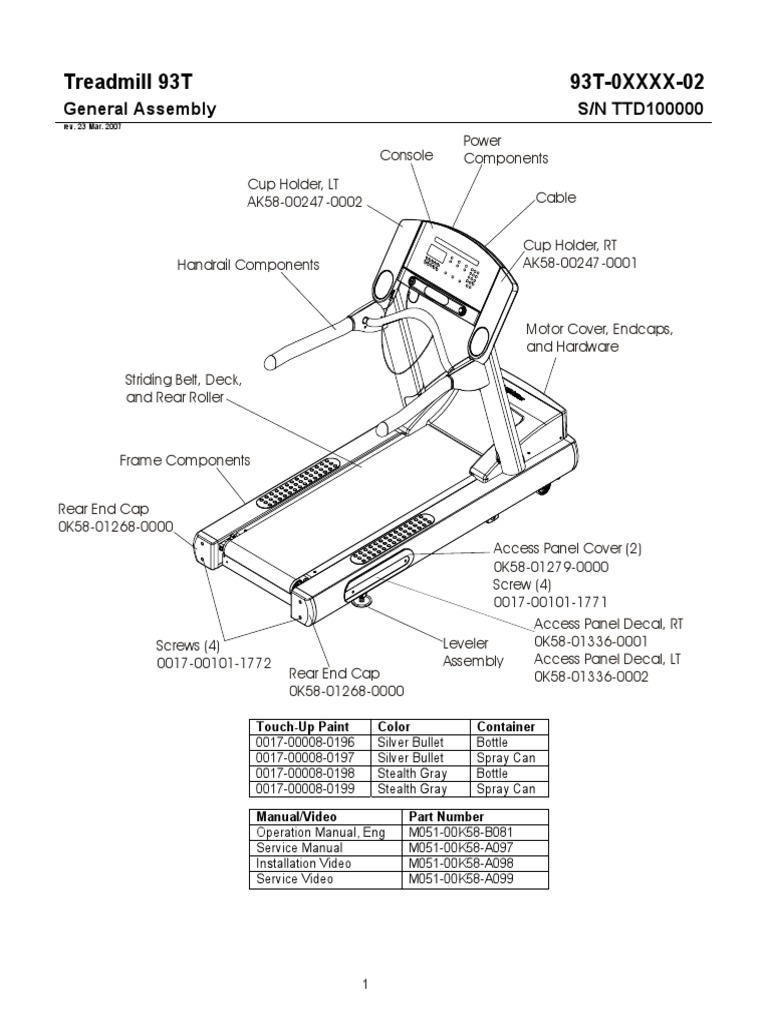 Treadmill 93T-02 - TTD100000 - PARTS LIST | PDF | Screw | Electrical ...