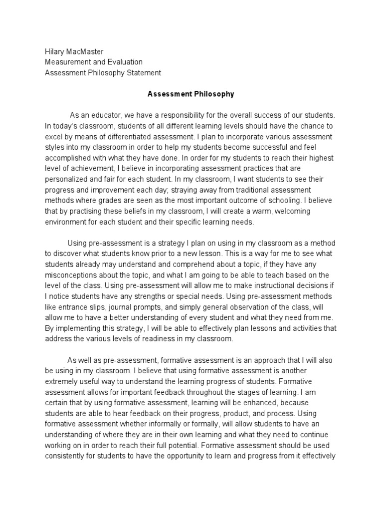 Assessment Philosophy | PDF | Educational Assessment | Learning