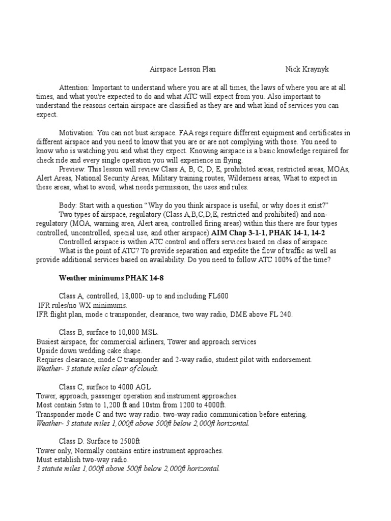 Airspace Lesson Plan | PDF | Aeronautics | Aircraft