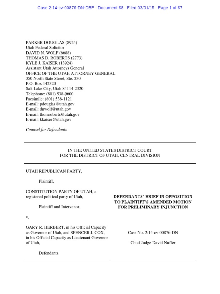 DEFENDANTS’ BRIEF IN OPPOSITION TO PLAINTIFF’S AMENDED MOTION FOR PRELIMINARY INJUNCTION ...