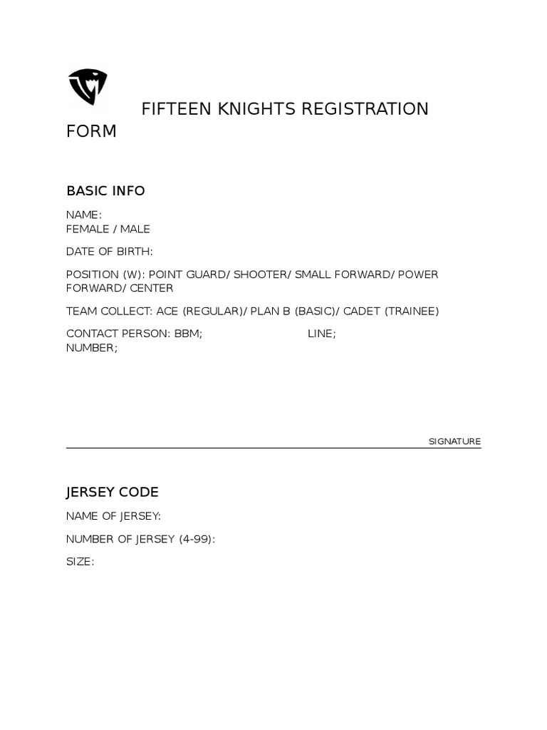 Knights Registration Form 2023 | PDF