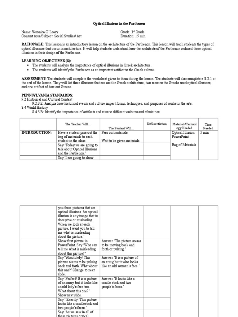 Optical Illusion Parthenon Art Lesson | PDF | Athena | Ancient Greece