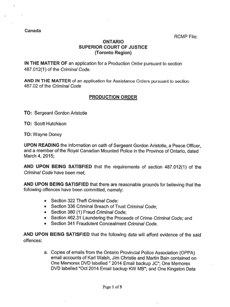 00 Production Orders and Warrants | Search And Seizure | Search Warrant