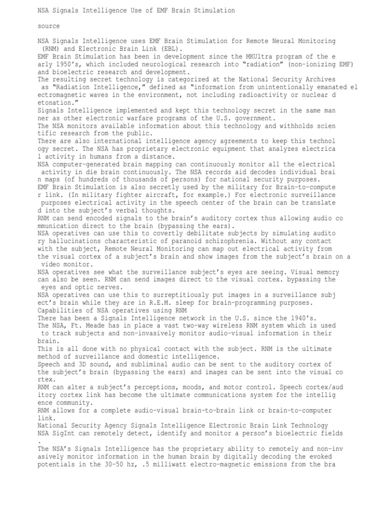 NSA Signals Intelligence Use of EMF Brain Stimulation | PDF | National ...